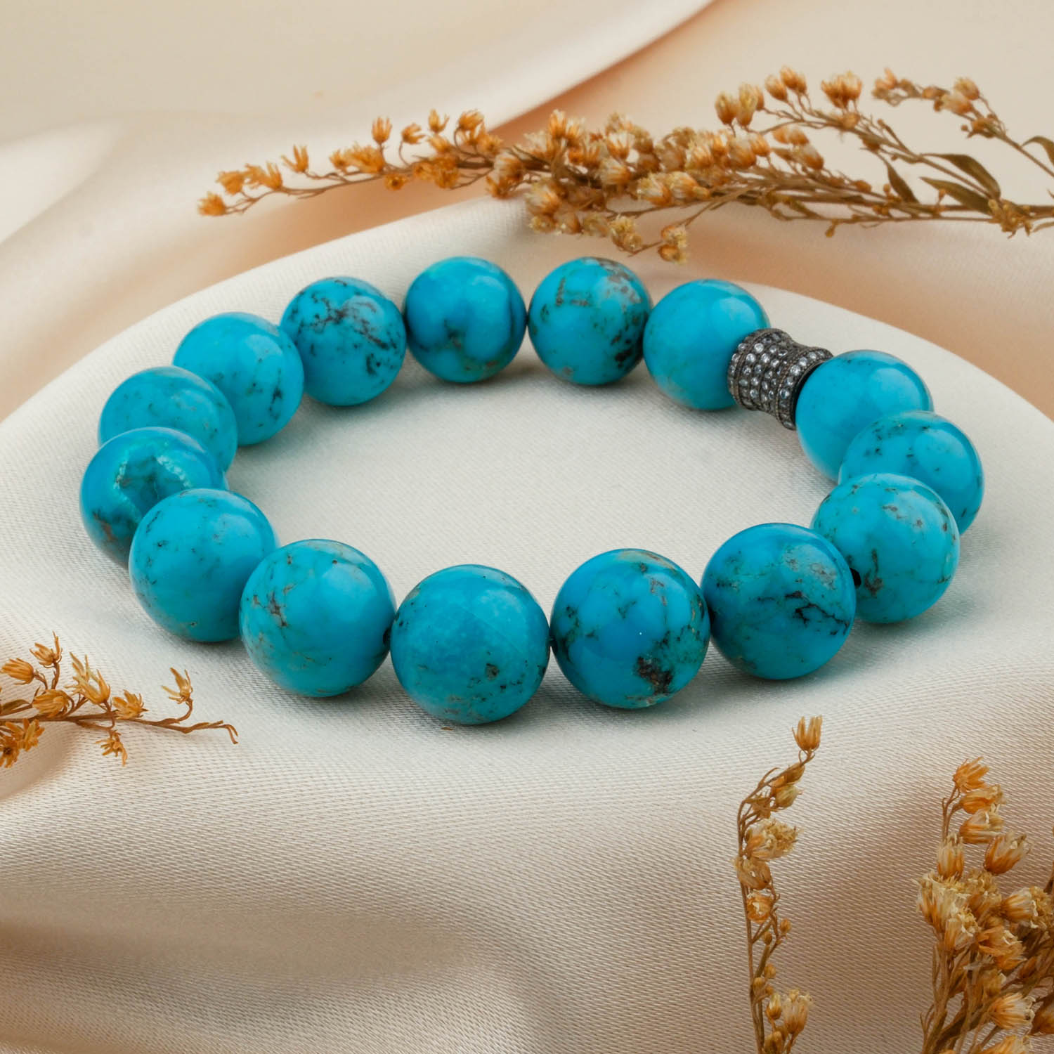 6A+Kalite Orijinal Natural İran Turkuaz (Firuze) Doğal Taş Bileklik (12 ...